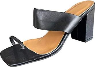 Generic Sandales &agrave; talon &eacute;pais pour femme - Sandales tendance avec sangle en cuir - Sandales romaines &agrave; bout carr&eacute; - Sandales plates &eacute;l&eacute;gantes - Chaussures de