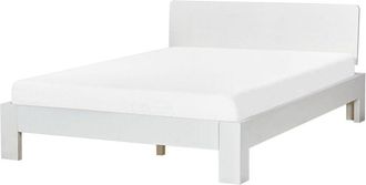 Beliani Doppelbett Weiß Kiefernholz mit Lattenrost 140 x 200 cm Hohes Kopfteil Ohne Fußteil Schlicht Modern Rustikal Schlafzimmer Austattung Holzbett