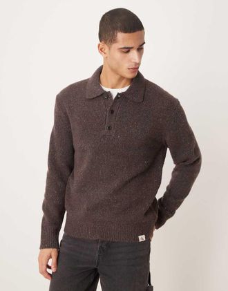 Calvin Klein Jeans Strickpullover in Braun mit Polokragen-Brown