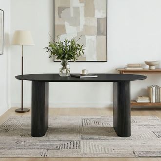 IDIMEX Esstisch Maxim schwarz - moderner Tisch 160 x 90 cm, Design K&uuml;chentisch oval mit S&auml;ulenbeinen und Lamellen, Esszimmertisch f&uuml;r 6 Personen