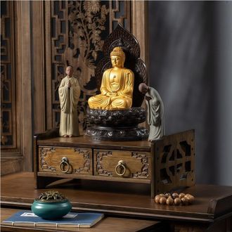 Generic Buddha-Altar, Meditationsaltar aus Bambus, Altarregal mit Schublade, Vintage-Opfergabe aus China f&uuml;r Buddha-Statuen, Gebete, R&auml;ucherst&auml;bchen und spiri