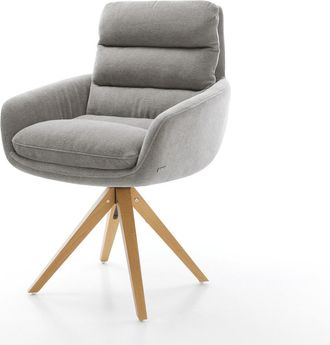 DELIFE Drehstuhl Abelia-Flex mit Armlehnen Strukturstoff Soft Grau Holzgestell kantig Natur 360&deg; drehbar, Esszimmerst&uuml;hle