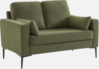 Sweeek Canap&eacute; en Velours c&ocirc;tel&eacute; Kaki fonc&eacute; - Bjorn - Canap&eacute; 2 Places Fixe Droit Pieds m&eacute;tal
