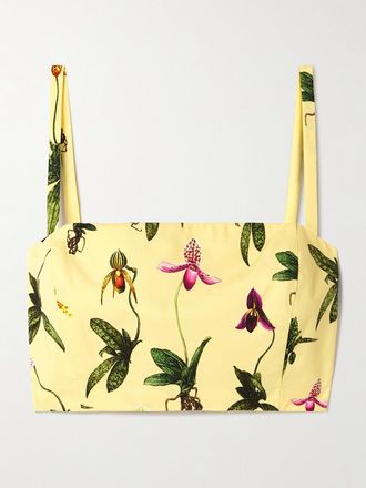 Oscar De La Renta Haut Raccourci En Popeline De Coton Mélangé À Imprimé Fleuri - Jaune