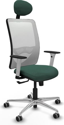 Piqueras y Crespo Gr&uuml;ner Schreibtisch Zulema mit wei&szlig;en und schwarzen Armlehnen, h&ouml;henverstellbare Lendenwirbelst&uuml;tze und festes Kopfteil, ausgestattet mit 3 Positionen