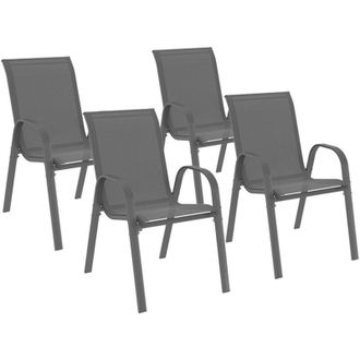 IDMarket Idmarket - Lot de 4 chaises de jardin lyma m&eacute;tal et textil&egrave;ne empilables gris anthracite