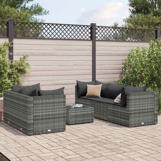 vidaXL Vidaxl - Salon de jardin 6 pcs avec coussins Gris R&eacute;sine tress&eacute;e