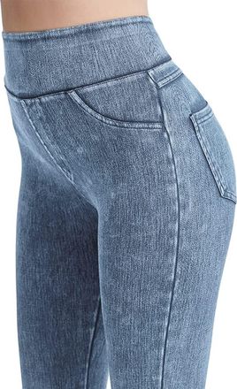 Onsoyours Damen Leggings Jeans-Look High Waist Jeggings Stretch Jeans Hose Blickdicht Einfarbig Yogahose Kompressions Fitnesshose f&uuml;r Gym Laufen Fitness G Hellb