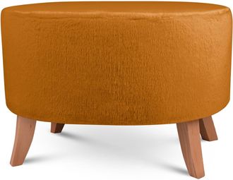 MG Design Ovaler Kunstfell-Hocker 62 x 72 cm in Gelb mit Holzbeinen - Gepolsterter Fu&szlig;hocker f&uuml;r Wohnzimmer oder Schlafzimmer