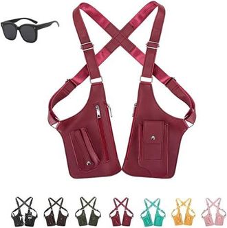 Generic Sac &agrave; bandouli&egrave;re r&eacute;glable en cuir de qualit&eacute; sup&eacute;rieure pour homme et femme, multi-poches antivol double sac &agrave; bandouli&egrave;re, imperm&eacute;able, bordeaux, 28