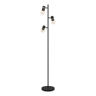 Eglo Lampadaire sur pied Lurone, luminaire de sol avec 3 spots orientables, lampe de salon &agrave; pied en m&eacute;tal noir et laiton, douille E27