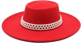 Generic Chapeau haut-de-forme rond concave convexe &agrave; grand bord en feutre de laine britannique (rouge)