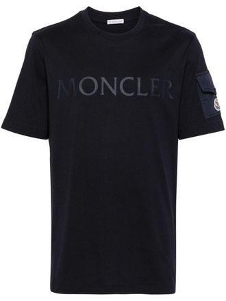 Moncler t-shirt &agrave; logo lamin&eacute; - Bleu