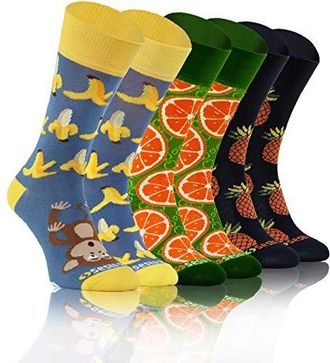 Sesto Senso Chaussettes Fou Marrant Froussard Oddsocks Drôles Coloré Homme Femme Lot 3 Paires à Motifs Différent Banane Ananas Pastèque 39-42 3 Des Fruits