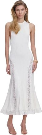 Self Portrait Femme, Robes, Blanc, Taille: 40 FR Knit Lace Insert Midi Dress