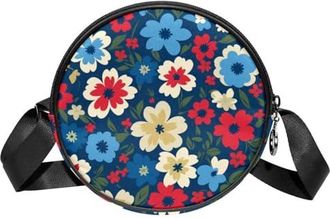 Generic Sac &agrave; bandouli&egrave;re rond pour femme, motif floral artistique, petit sac &agrave; dos &agrave; bandouli&egrave;re avec fermeture &eacute;clair, bretelles r&eacute;glables, sac &agrave; main rond 