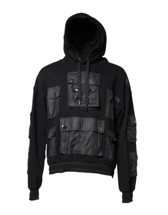 Dolce & Gabbana Mens Black Cotton Hooded Sweatshirt Sweater Nylon Clothing