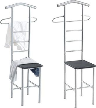 IDIMEX Lot de 2 valets de Chambre JIVO chevalets de Nuit portants pour vêtements, Structure en métal argenté avec Tablette en MDF décor Noir Mat