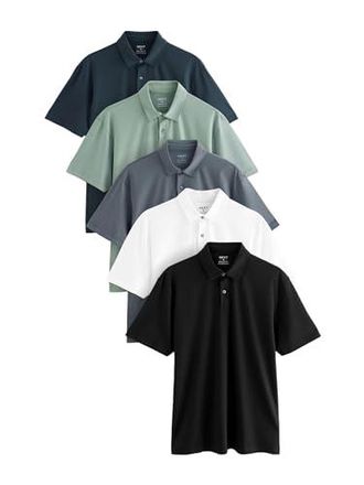Next Homme Polo Standard en Jersey &agrave; Manches Courtes, Lot de 5 Bleu Marine/Brun/Gris/Blanc/Vert Sauge 5XL
