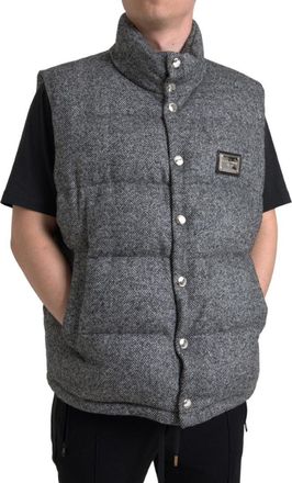 Dolce & Gabbana Mens Elegant Chevron Knit Wool Blend Vest Jacket Gray Clothing