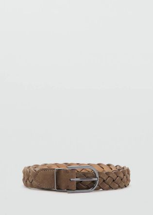 Mango Ceinture en cuir tress&eacute;e marron moyen - Homme - 100 - MANGO MAN