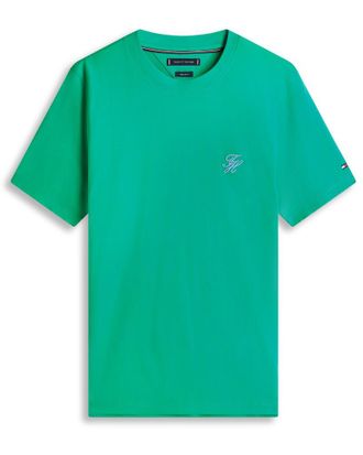 Tommy Hilfiger Glattes T-Shirt aus Baumwolle mit Monogramm-Stickerei, Regular Fit in
