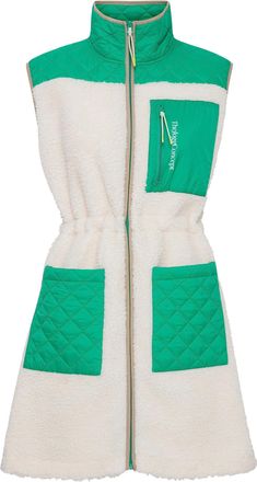 The Jogg Concept JCBERRI LONG Damen Weste Fleece Outdoor Weste Lange Weste Reißverschluss mit hochabschließendem Kragen mit Teddyfutter, Größe:M, Farbe:Mint Mix (20174
