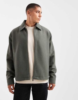 Asos Blouson Harrington oversize en tissu aspect laine - Vert