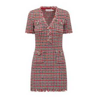 Self Portrait Kariertes Kleid aus Baumwollmischung mit Fransen - - Dresses - Damen - Rot - L