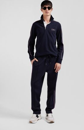 Eden Park Maillot Manches Longues En Coton Bleu Marine Passepoil Rose Coupe Regular