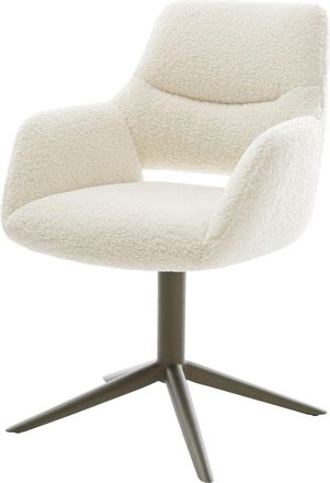 DELIFE Esszimmerstuhl Yago-Flex mit Armlehnen Fu&szlig;kreuz Effektfinish Titan Teddystoff Beige 360&deg; drehbar Wippfunktion Taschenfederkern