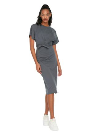 Trendyol Damen Midi-kleid in A-linie Kleid, Anthrazit, XS EU