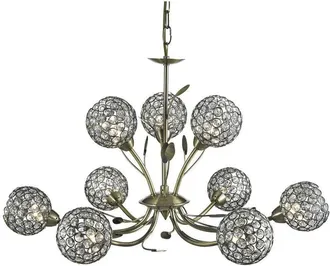 Searchlight Bellis - Suspension de plafond &agrave; 9 ampoules &agrave; bras multiples, design de fleurs, laiton antique, verre neuf, G9 - Searchlight