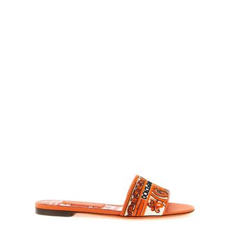 Dolce & Gabbana Bianca Flache Hausschuhe mit Majolika-Stickerei - - Shoes - Damen - Orange - 40 EU
