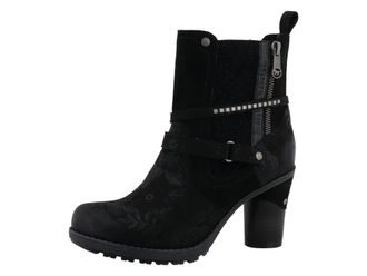 Mustang Jeans Damen Stiefelette mit Gummizug und Naturmuster 15M0162008, Gr&ouml;&szlig;e:40 EU, Farbe:Schwarz