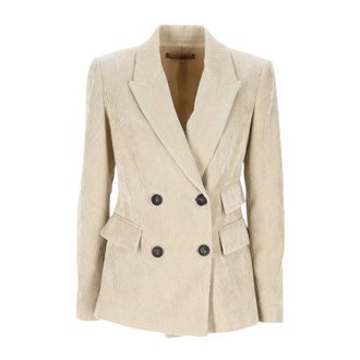 D.exterior Zweireihiger Blazer mit Cord-Effekt - - Jackets - Damen - Beige - S