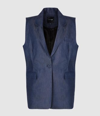Jeanne Vouland Blazer Kos Sans Manches Denim Bleu Indigo