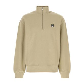 Maison Kitsun&eacute; Fox Head Comfort Half Zip Sweatshirt - - Sweatshirts & Hoodies - Herren - Beige - M