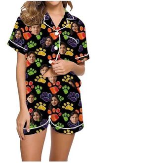 Generic Pyjama photo personnalis&eacute; pour femme avec visage photo - Ensemble de pyjama personnalis&eacute; en satin pour femme - Ensemble de pyjama 2 pi&egrave;ces pour femme 