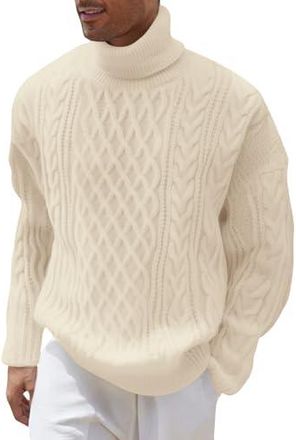 Generic Pull à col roulé en tricot torsadé uni pour homme - Pull léger à col montant - Pull dhiver fin classique et chaud, C-beige., XXL