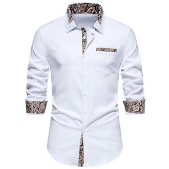 Generic Chemise d&eacute;contract&eacute;e &agrave; manches longues pour homme - Cardigan - Col blanc, Blanc., XXL