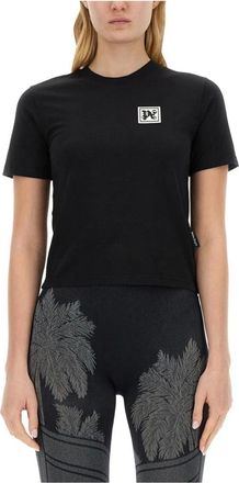 Palm Angels Femme, Tops, Noir, Taille: 40 FR Logo Graphic Cotton T-Shirt
