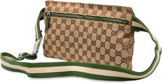 Gucci Bauchtaschen - GG Canvas Web Double Pocket Belt Bag - Gr. ONE SIZE - in Braun - f&uuml;r Damen