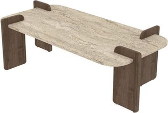 Hanah Home Table basse en bois Leapiri - 120 x 60 x 35 cm - Travertin