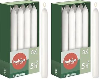 Bolsius Bolsius Glatte Stabkerzen - Weiß - 8 Stück im Karton - 17 cm - Länge Brenndauer 5 Stunden - Unparfümierte - Enthält Natürliches Pflanzenwachs - Ohne P