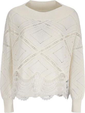 Ermanno Scervino Femme, Pulls, Blanc, Taille: 40 FR Boat Neck Sweater