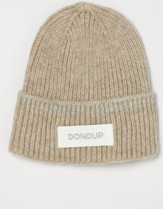 Dondup Gerippte Beanie aus Wollmischung mit Umschlag und gesticktem Logo