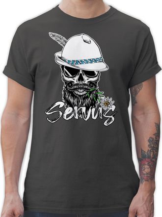 Shirtracer T-Shirt Herren - Kompatibel mit Oktoberfest - Servus Totenkopf Skull Bayrisch - M - Dunkelgrau - bayrische Trachtenmode t Shirt Octoberfest Tshirt Okt