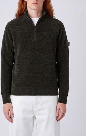 Peuterey Rollkragenpullover aus Chenille-Samt mit halbem Rei&szlig;verschluss und &uuml;berschnittenen Schultern