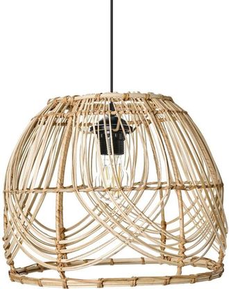 Beliani Lampe Suspendue Boho Cadre en Fer Abat-jour Tressé Main en Rotin Naturel Postrero